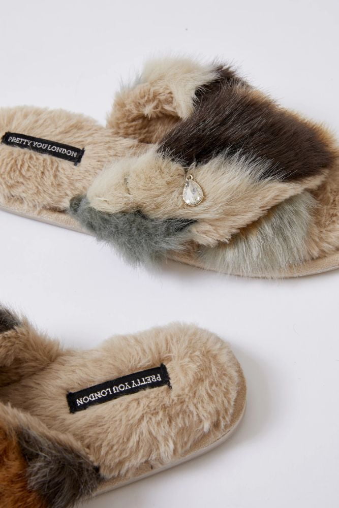 Pretty You London Womens Slider Slippers Blyss in Caramal - Small ...