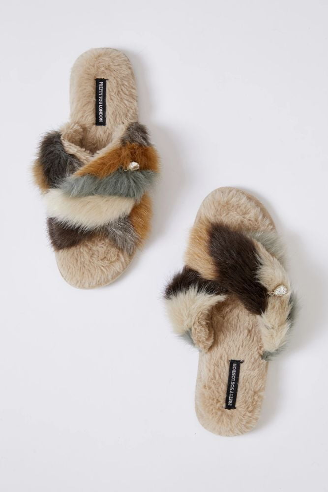 Pretty You London Womens Slider Slippers Blyss in Caramal - XL ...