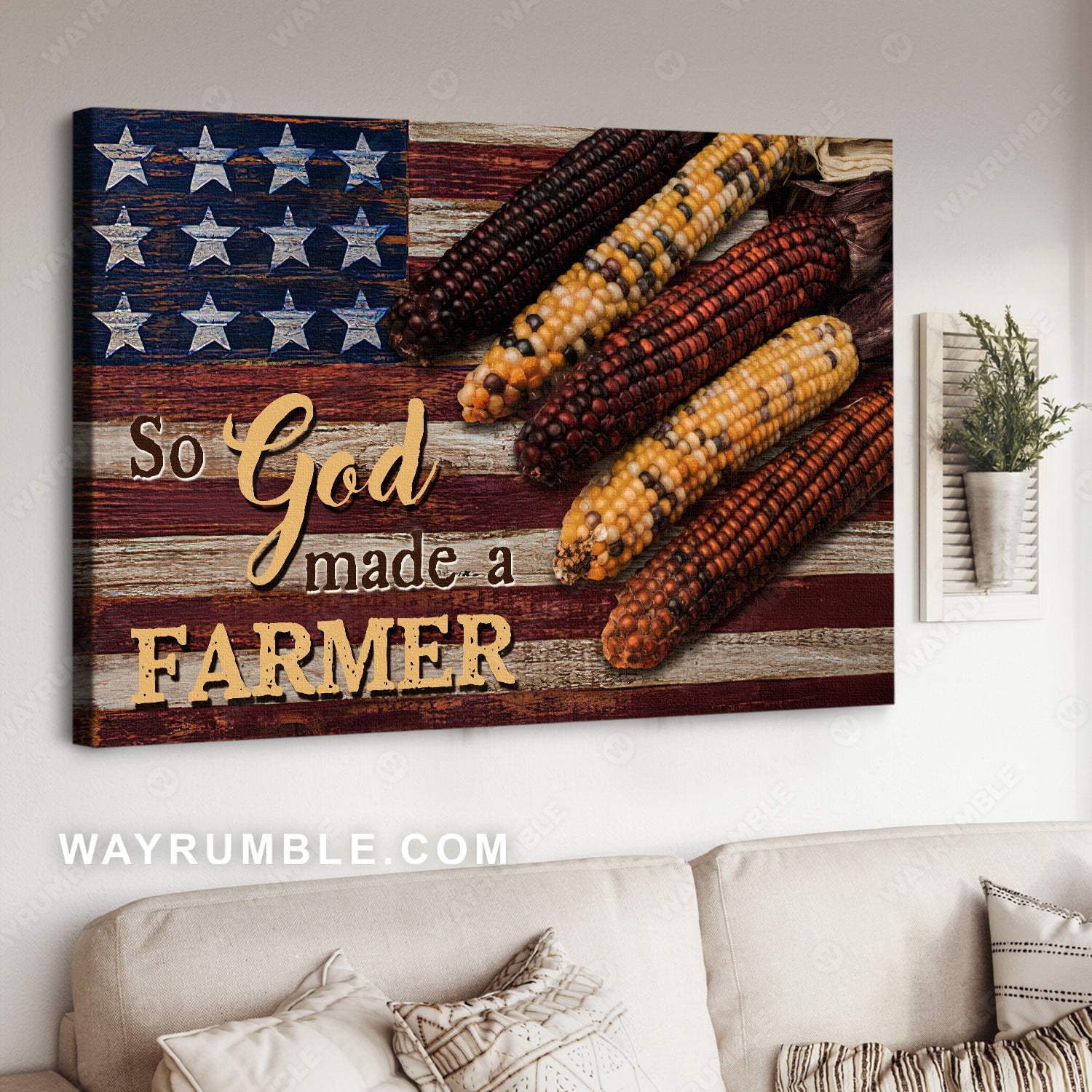 Pretty corn drawing, US flag background, So God made a farmer - Jesus ...