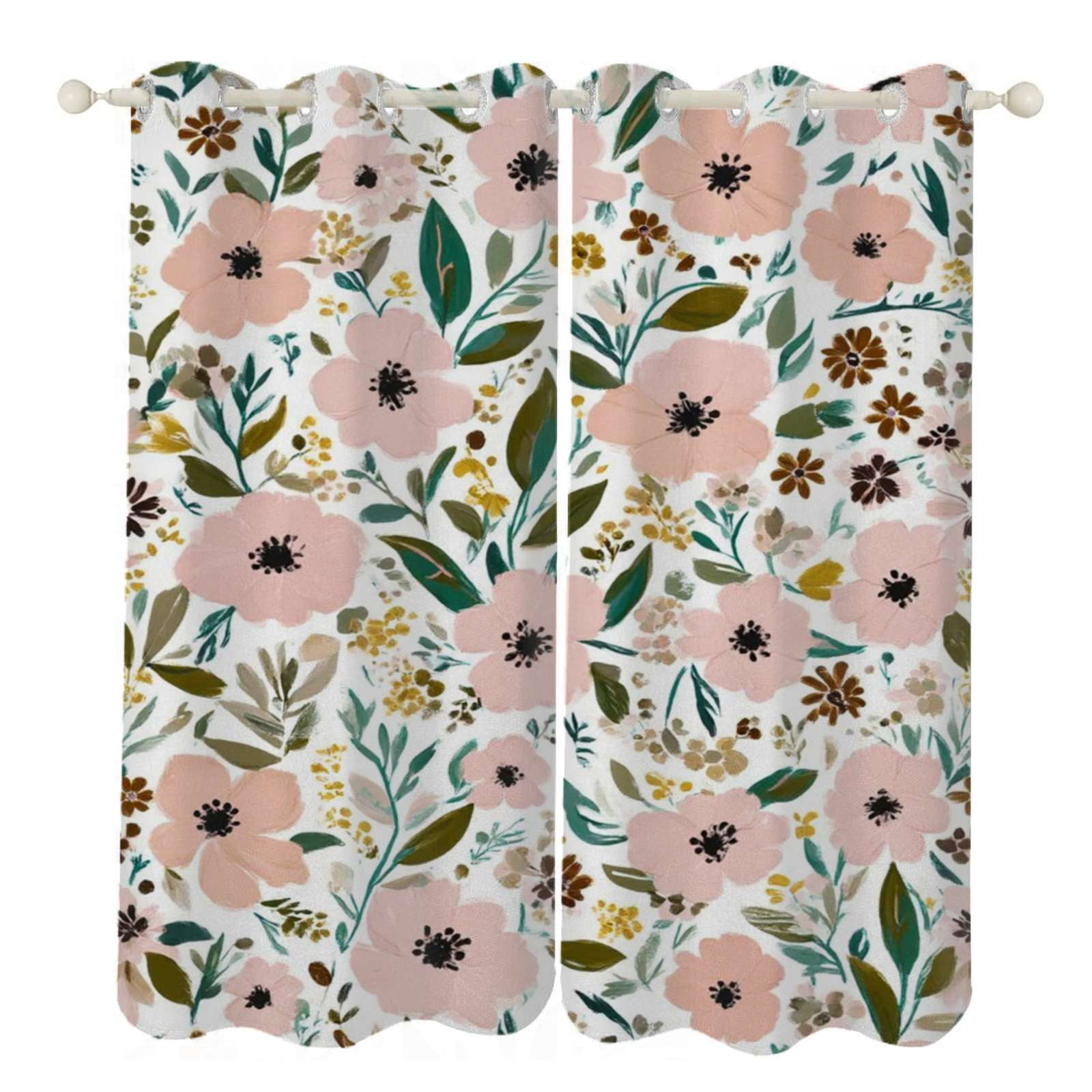 Pretty pink floral white background Sunshade Curtains Home Bedroom ...