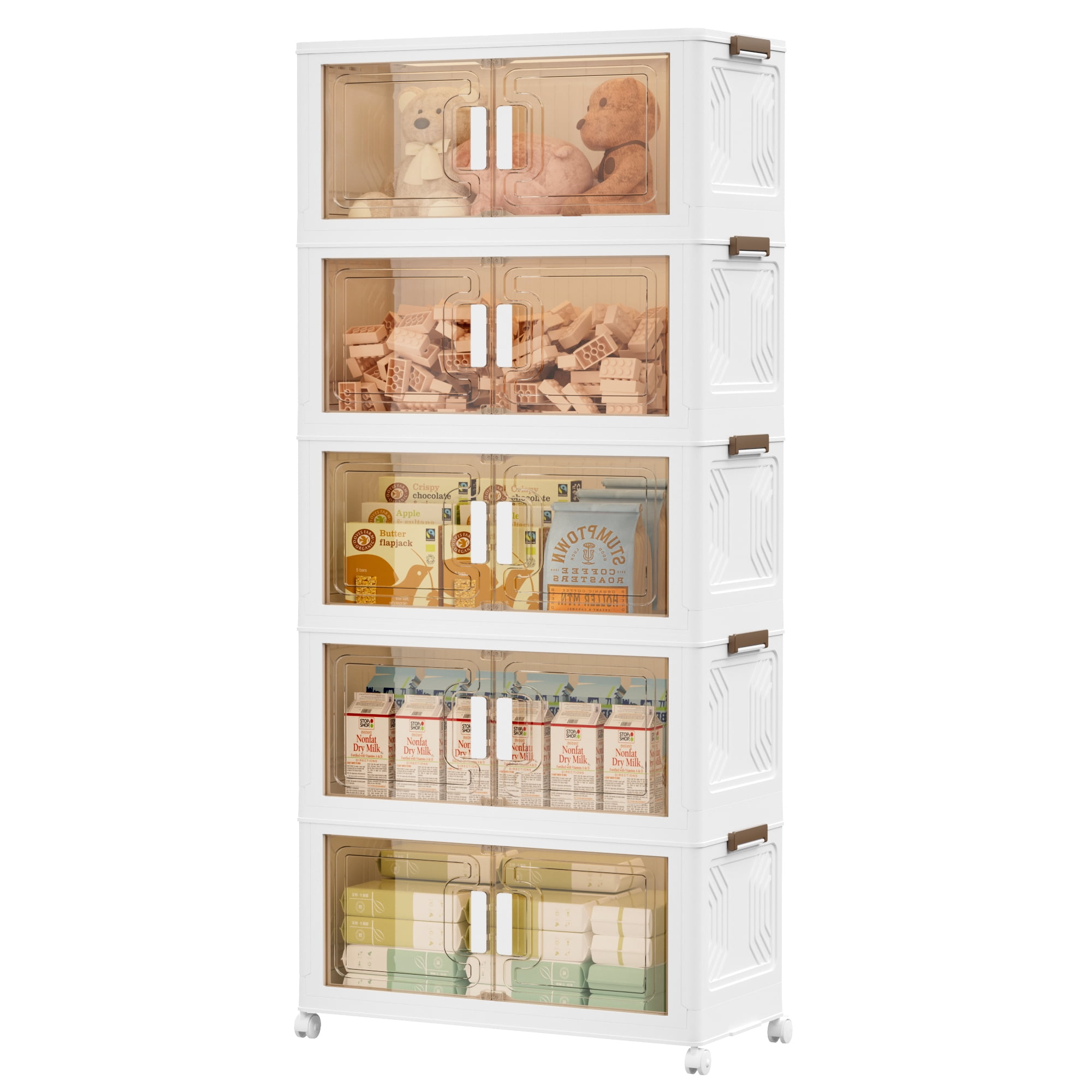 PrettyCare 5 Pack Collapsible Plastic Storage Bins with Lids, Wheels ...