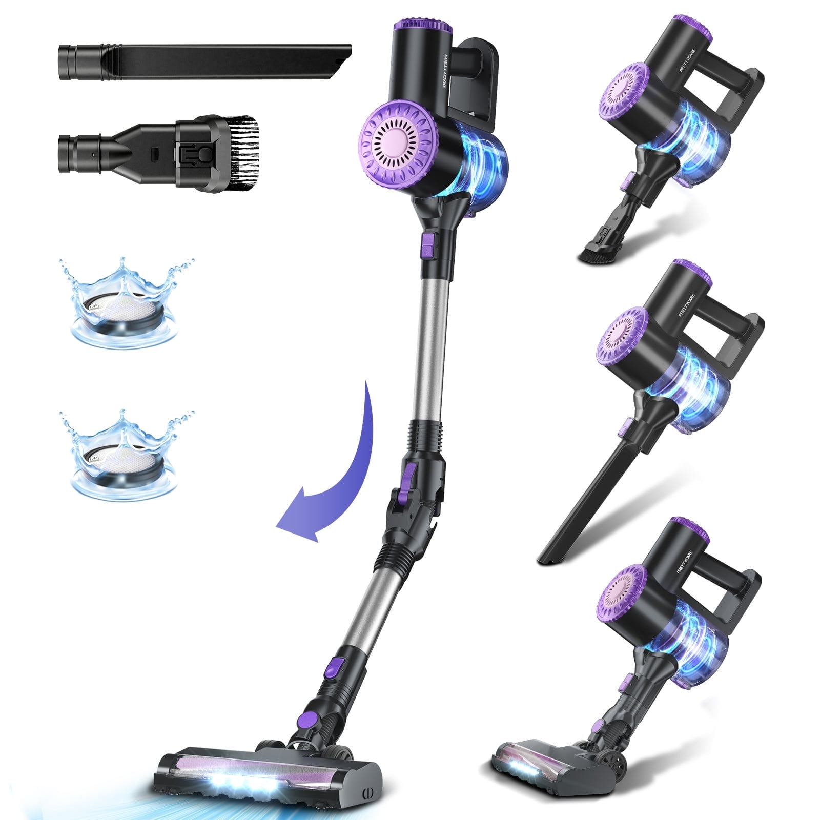 PrettyCare Cordless Stick Vacuum Cleaner 25Kpa Powerful Suction Upright ...