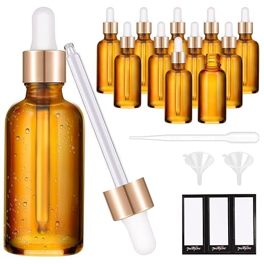 PrettyCare Eye Dropper Bottle 2 oz (12 Pack Amber Glass Bottles 60ml ...