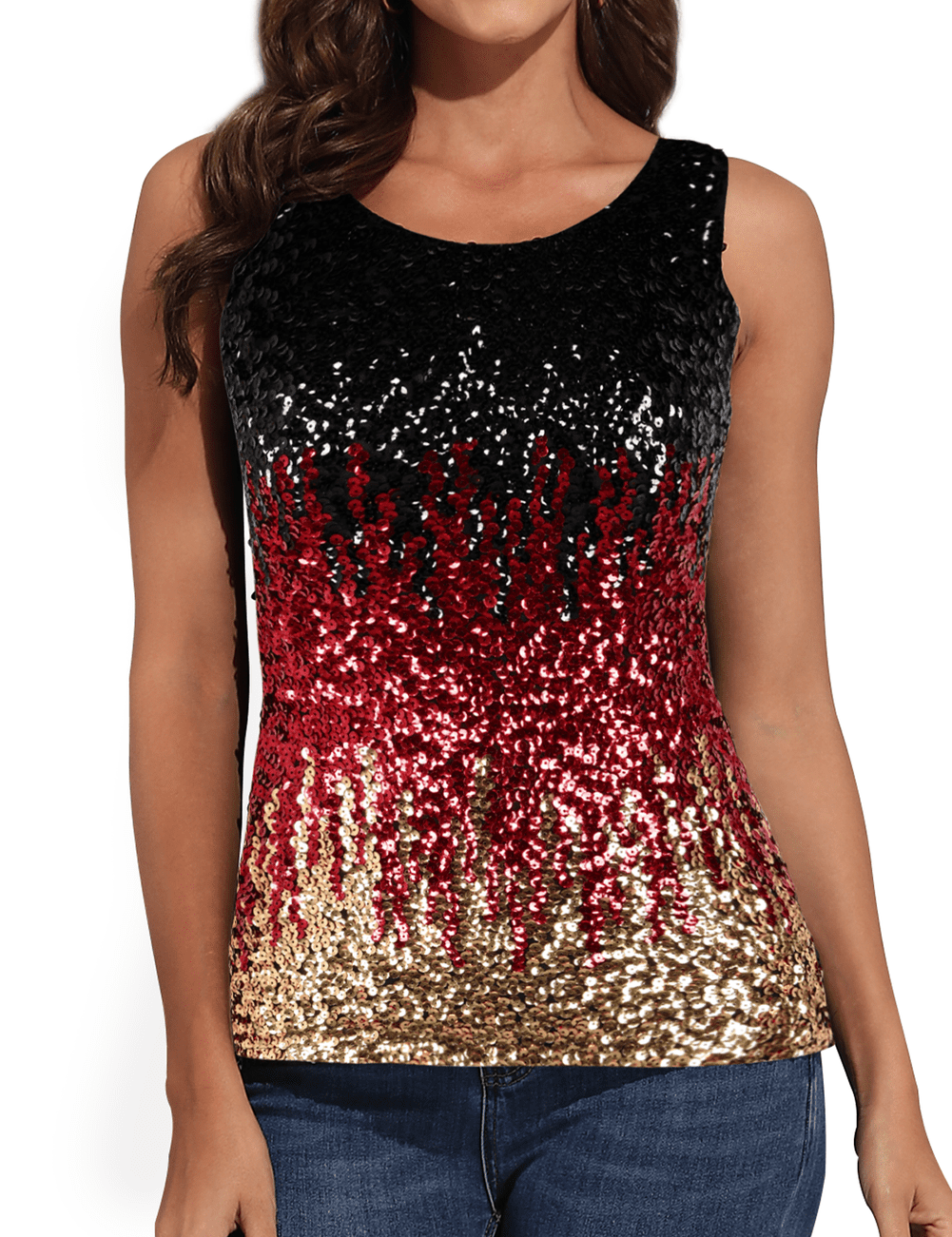PrettyGuide Women Shimmer Glam Sequin Embellished Sparkle Tank Top Vest ...