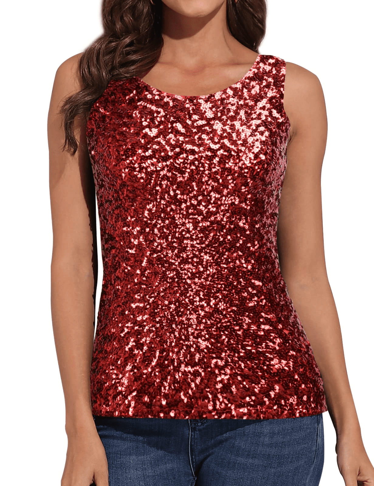 PrettyGuide Women Shimmer Glam Sequin Embellished Sparkle Tank Top Vest ...
