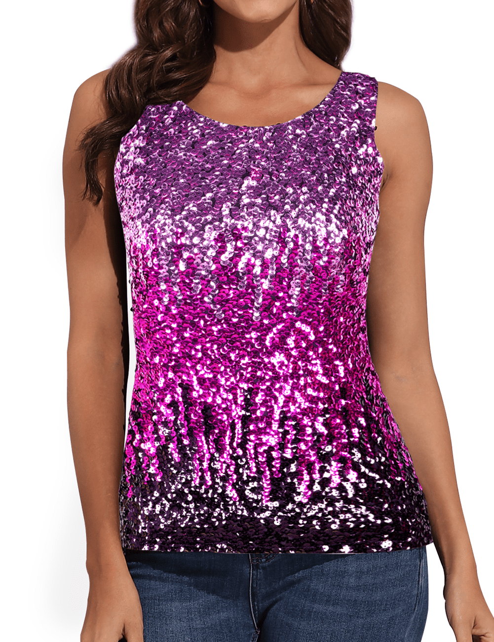 PrettyGuide Women Shimmer Glam Sequin Embellished Sparkle Tank Top Vest ...