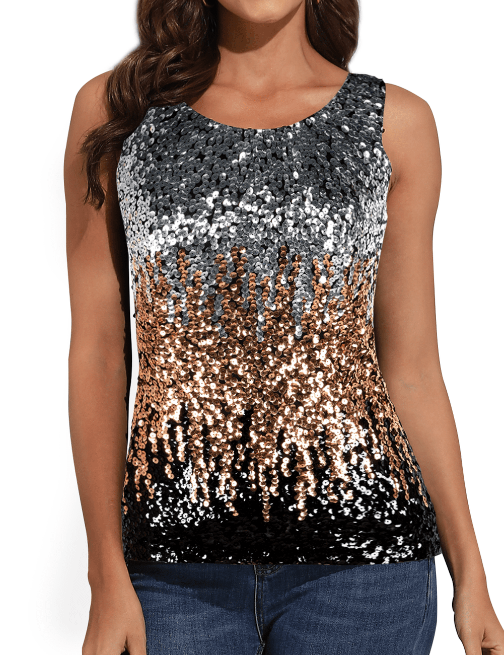 PrettyGuide Women Shimmer Glam Sequin Embellished Sparkle Tank Top Vest ...