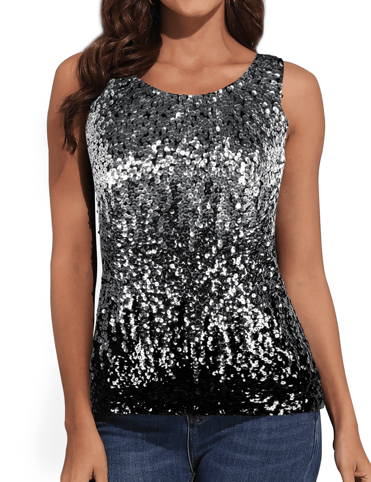 PrettyGuide Women Shimmer Glam Sequin Embellished Sparkle Tank Top Vest ...