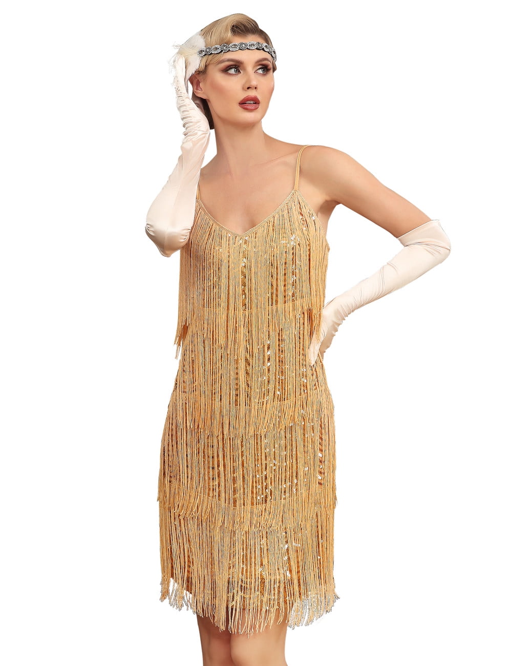 PrettyGuide Women's 1920s Flapper Dress V Neck Slip Fringed Sequin 20s ...