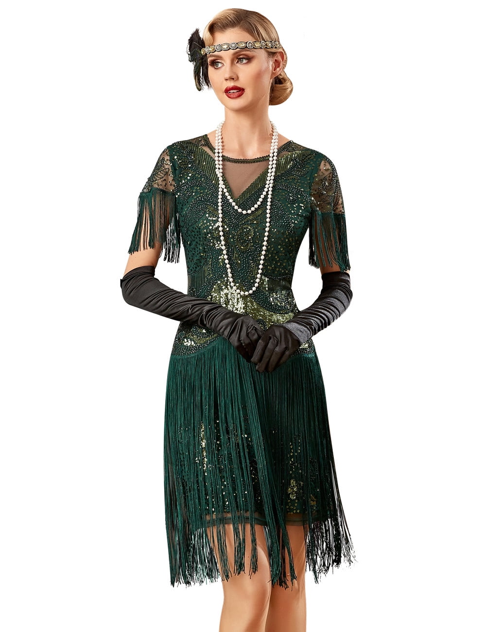 PrettyGuide Women's 1920s Gatsby Dress Long Fringe Vintage Sequin Art ...