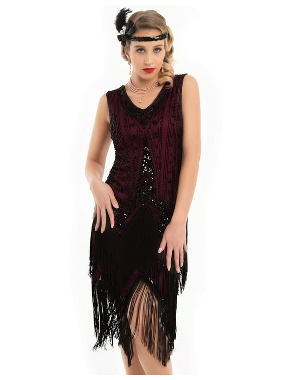 PrettyGuide Women's Flapper Dresses 1920s Sequin Long Fringe Art Deco ...