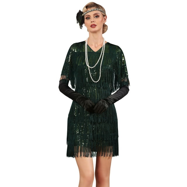 PrettyGuide Women's Flapper Dresses Tiered Long Fringed Sequin 1920s ...