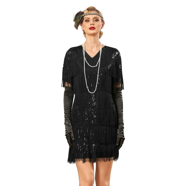PrettyGuide Women's Flapper Dresses Tiered Long Fringed Sequin 1920s ...