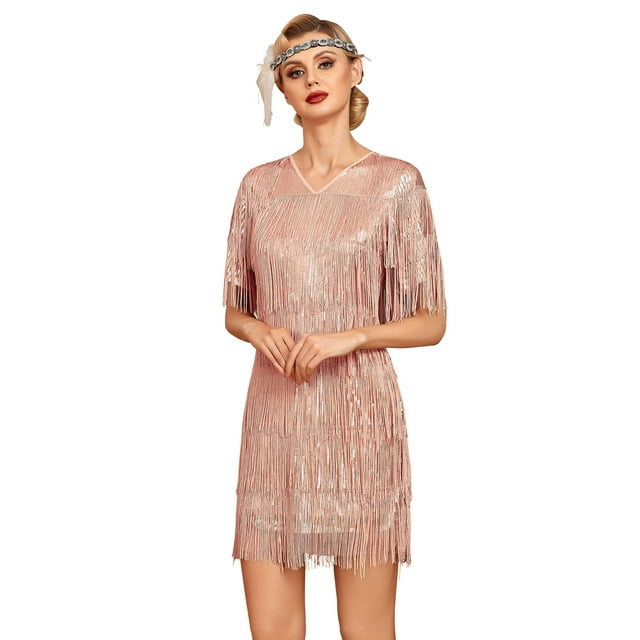 PrettyGuide Women's Flapper Dresses Tiered Long Fringed Sequin 1920s ...