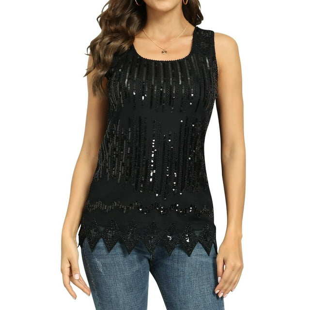 PrettyGuide Women's Vintage Style Shiny Evening Mesh Sequin Top, Flowy ...