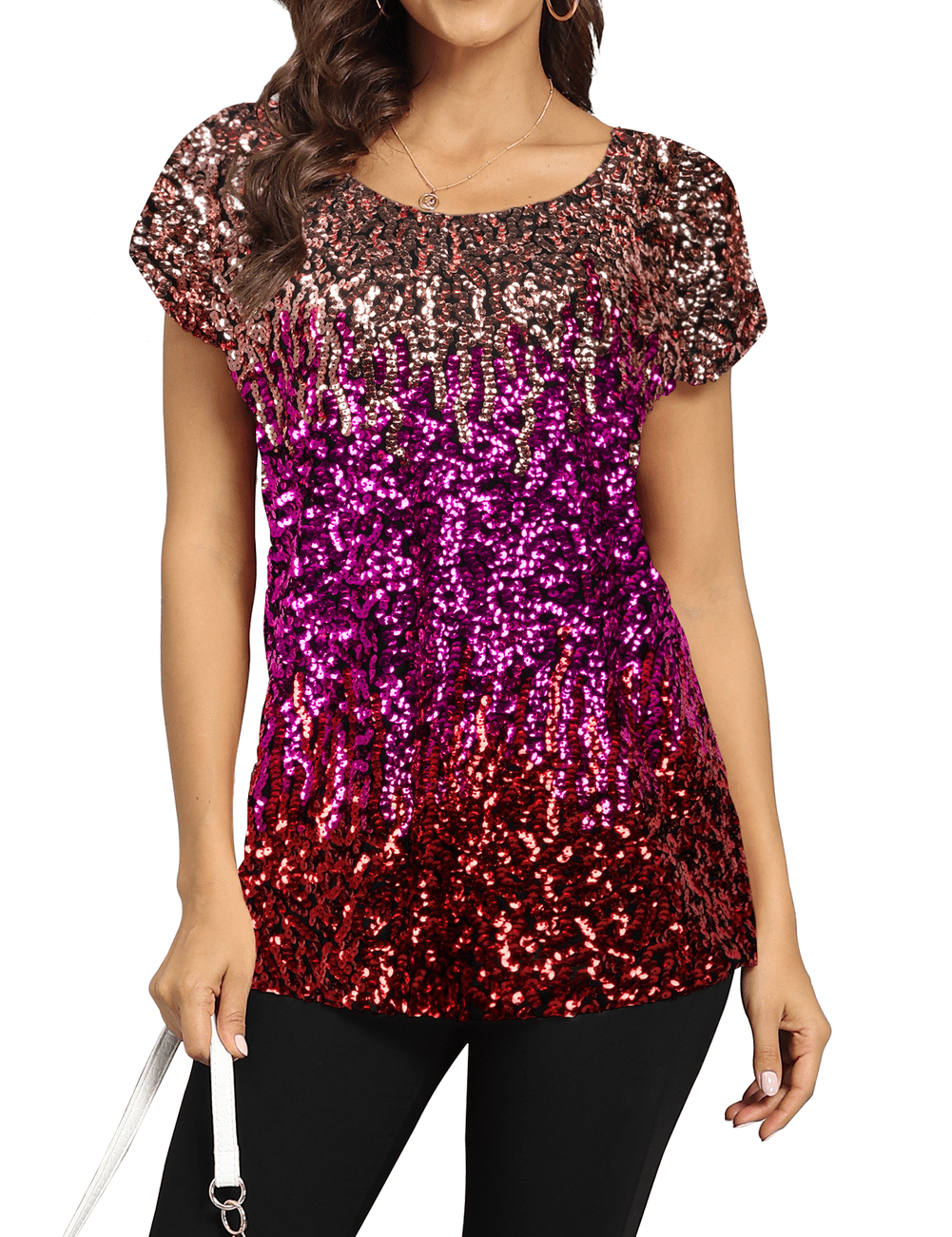 PrettyGuide Women's Sequin Top Shimmer Glitter Loose Bat Sleeve Party ...