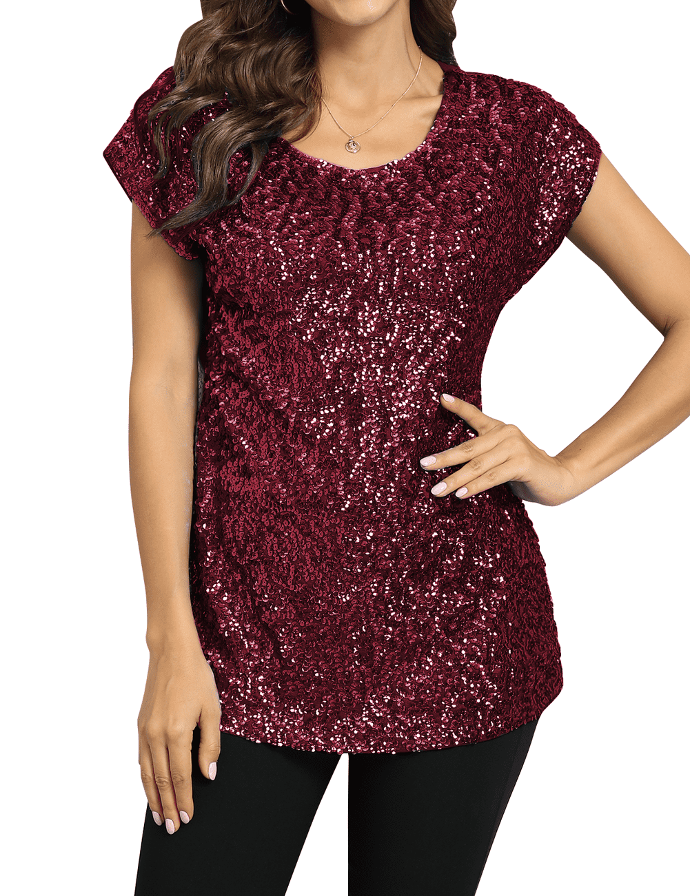 PrettyGuide Women's Sequin Top Shimmer Glitter Loose Bat Sleeve Party ...