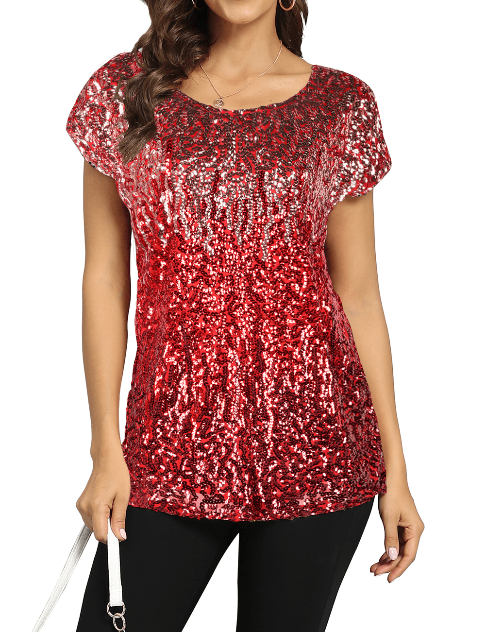 PrettyGuide Women's Sequin Top Shimmer Glitter Loose Bat Sleeve Party ...