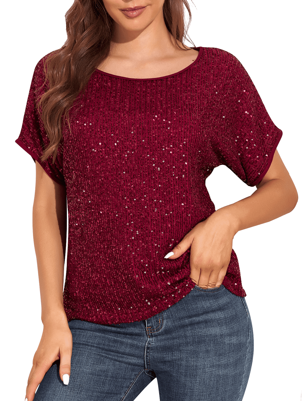 PrettyGuide Women's Sequin Tops, Short Sleeve, Glitter Party Blouse ...