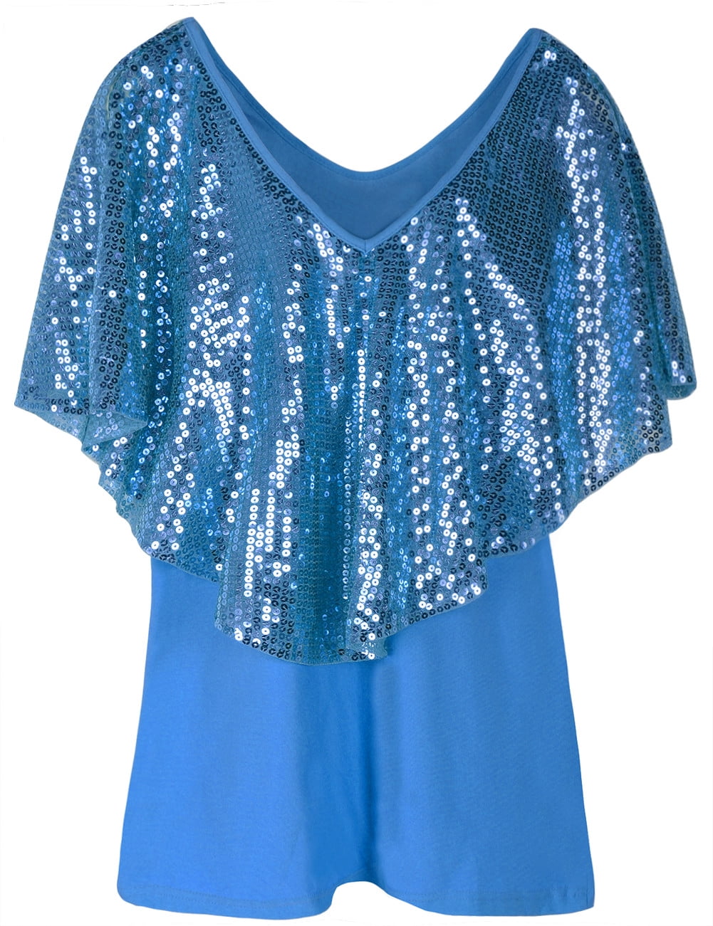 PrettyGuide Women's Tunic Tops Sequin Overlay Cold Shoulder Glitter ...