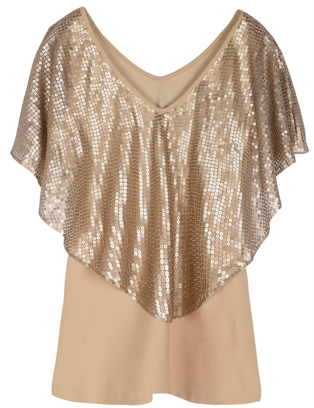 PrettyGuide Women's Tunic Tops Sequin Overlay Cold Shoulder Glitter ...