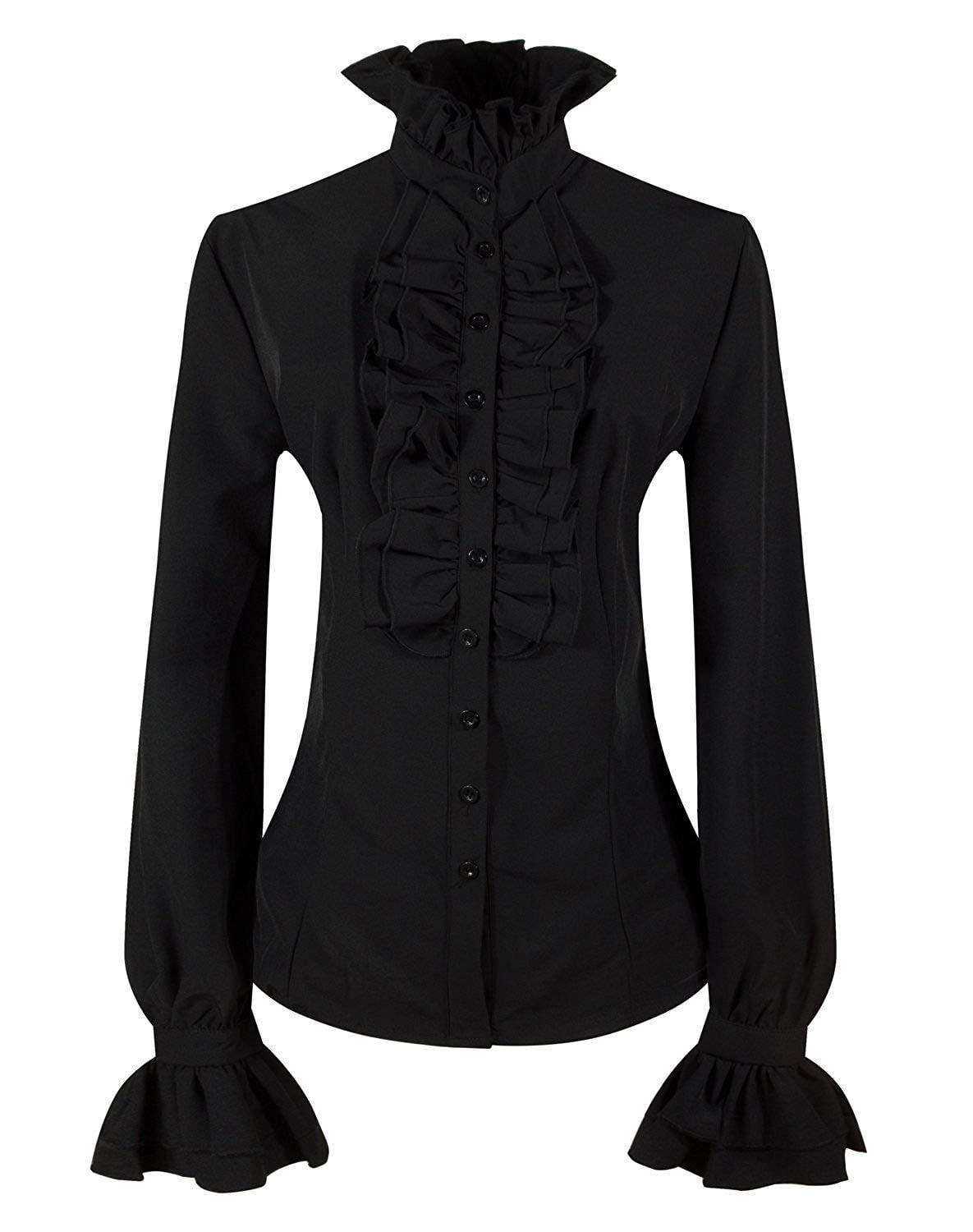 PrettyGuide Women's Victorian Blouse Retro Stand-Up Collar Lotus Ruffle ...