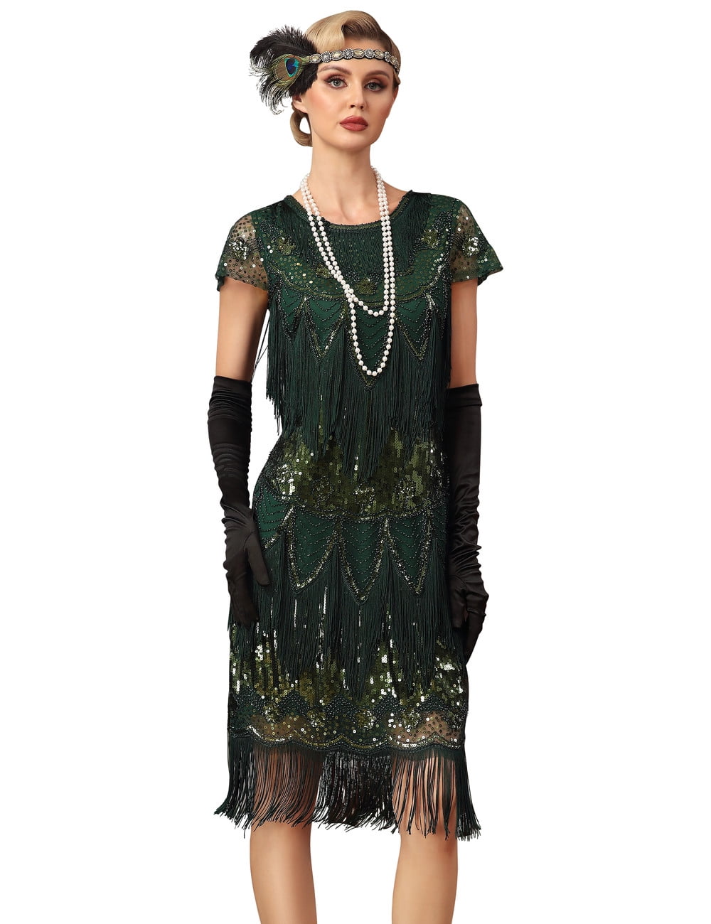 PrettyGuide Womens Flapper Dress with Sleeves Art Deco Sequin Beaded ...