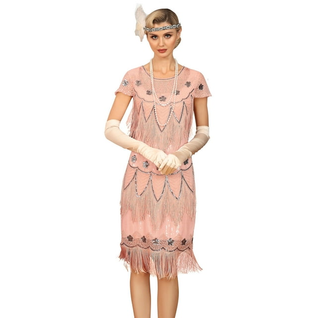 PrettyGuide Womens Flapper Dress with Sleeves Art Deco Sequin Beaded ...