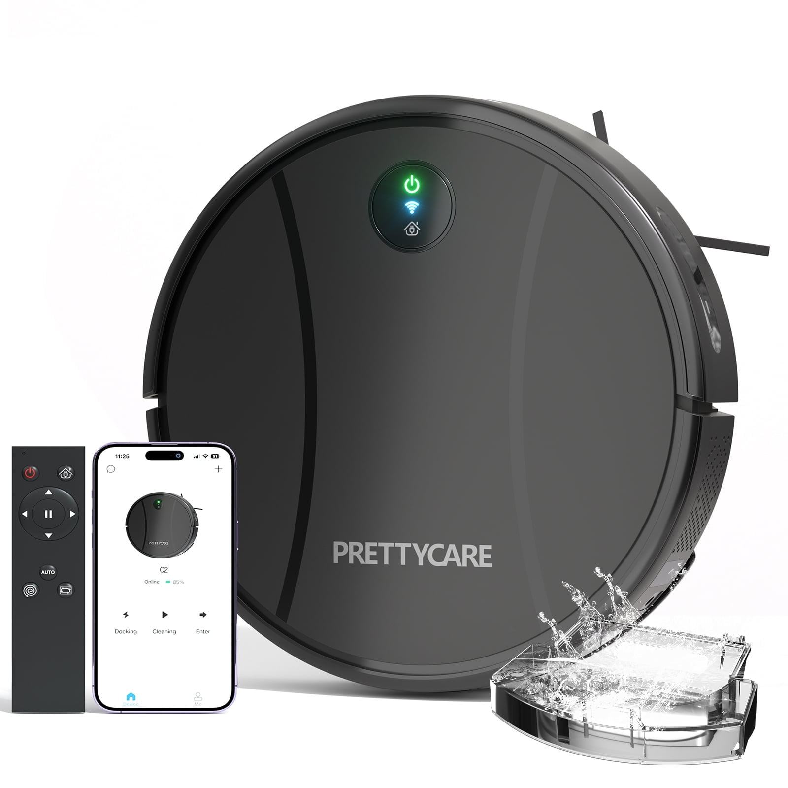 Prettycare C2 2 in 1 Robot Vacuum and Mop Combo Cleaner, Black-v2 ...
