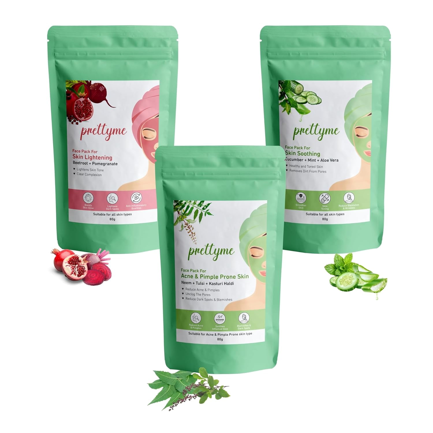 Prettyme Neem Kasturi Haldi Cucumber Aloe Vera Beetroot Powder for Skin ...