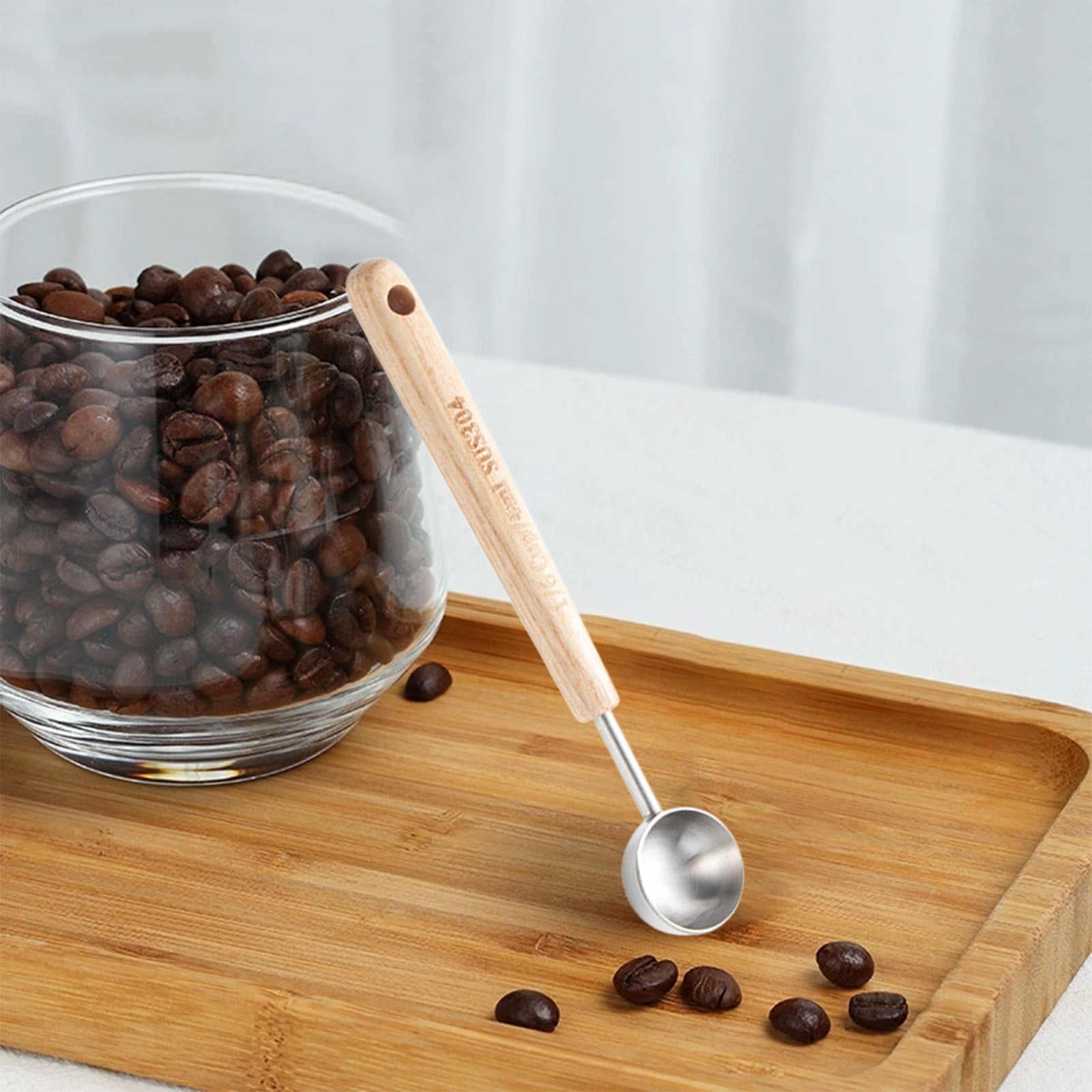 Pretxorve Stainless Steel Wooden Handle Coffee Measuring Spoon Tea ...