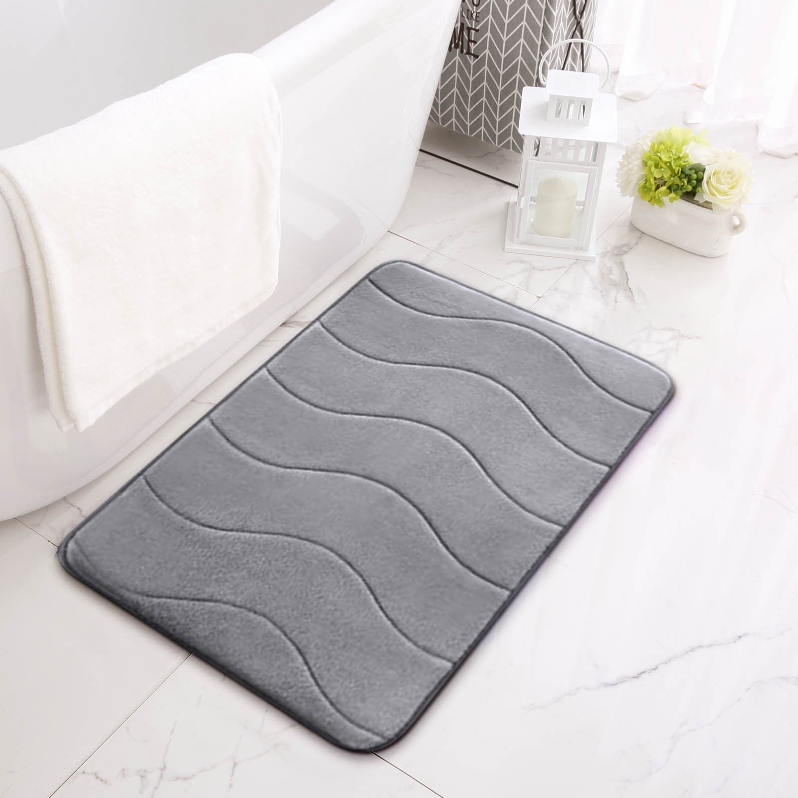 Pretxorve Thick Striped Memory Foam Bath Rugs, Soft Absorbent Velvet ...
