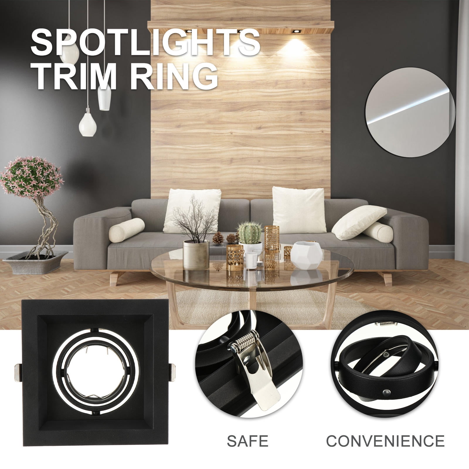 Pretyzoom 1Pc Ceiling Light Bracket Spotlight Trim Ring Black Aluminium ...