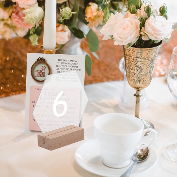 Pretyzoom 4Pcs White Acrylic Table Sign with Wooden Stand for Elegant ...