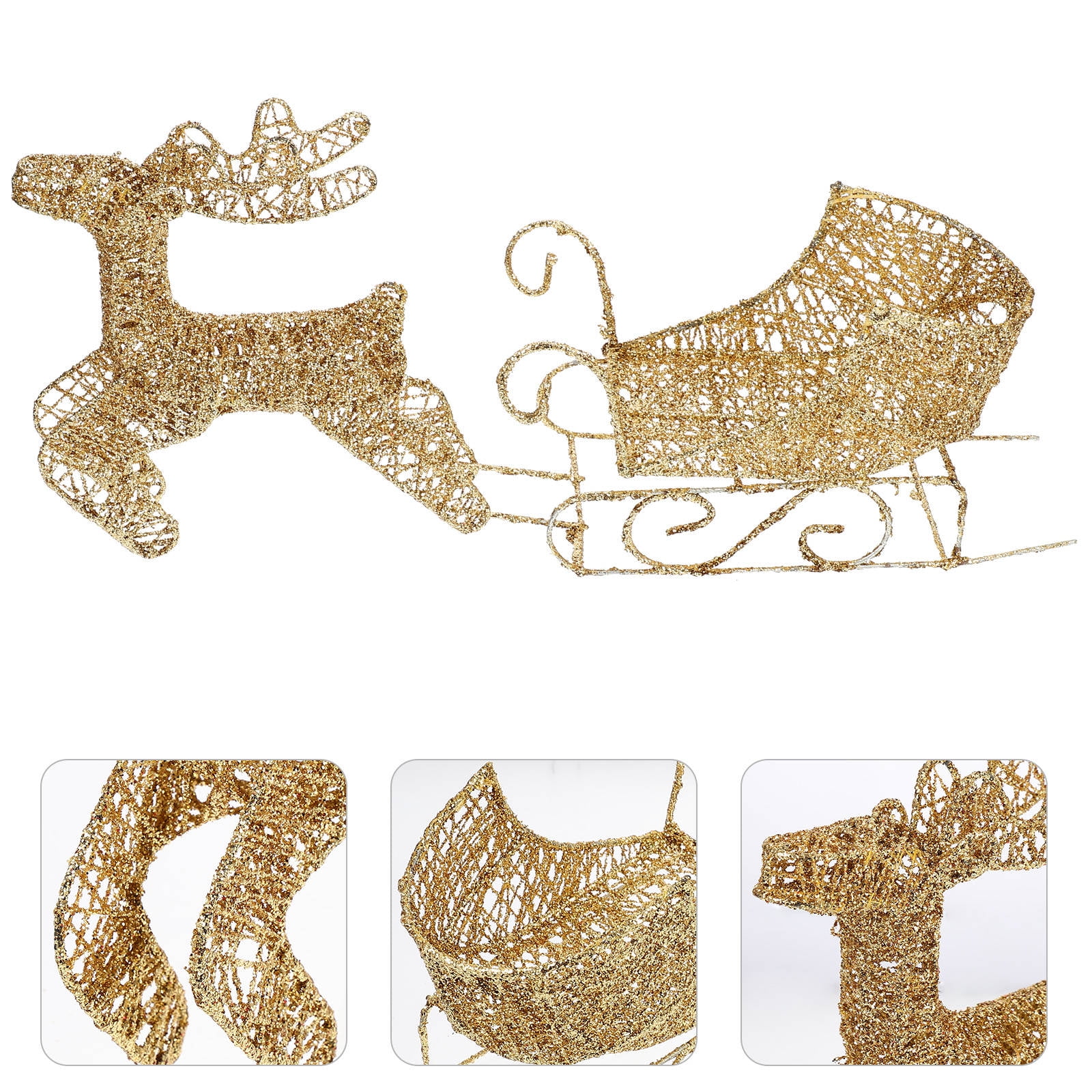 Pretyzoom 1Set Golden Christmas Sleigh Car and Reindeer Set Festive ...