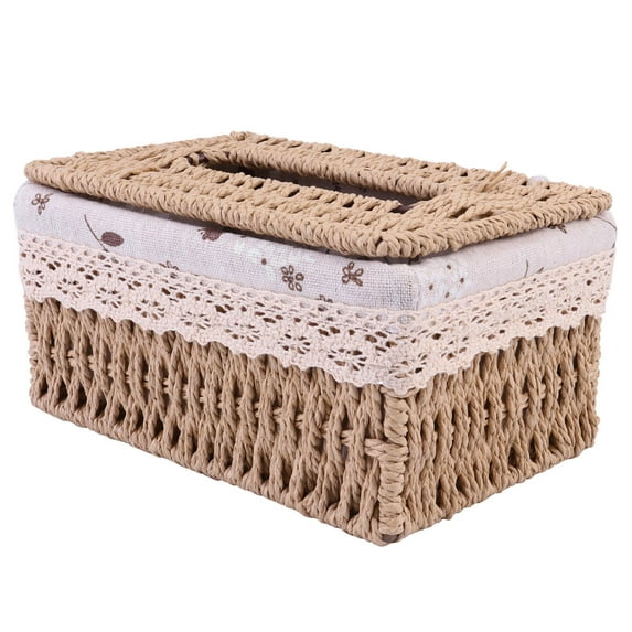 Pretyzoom Desktop Tissue Box Tissue Boxes Beige Rattan Household Table ...