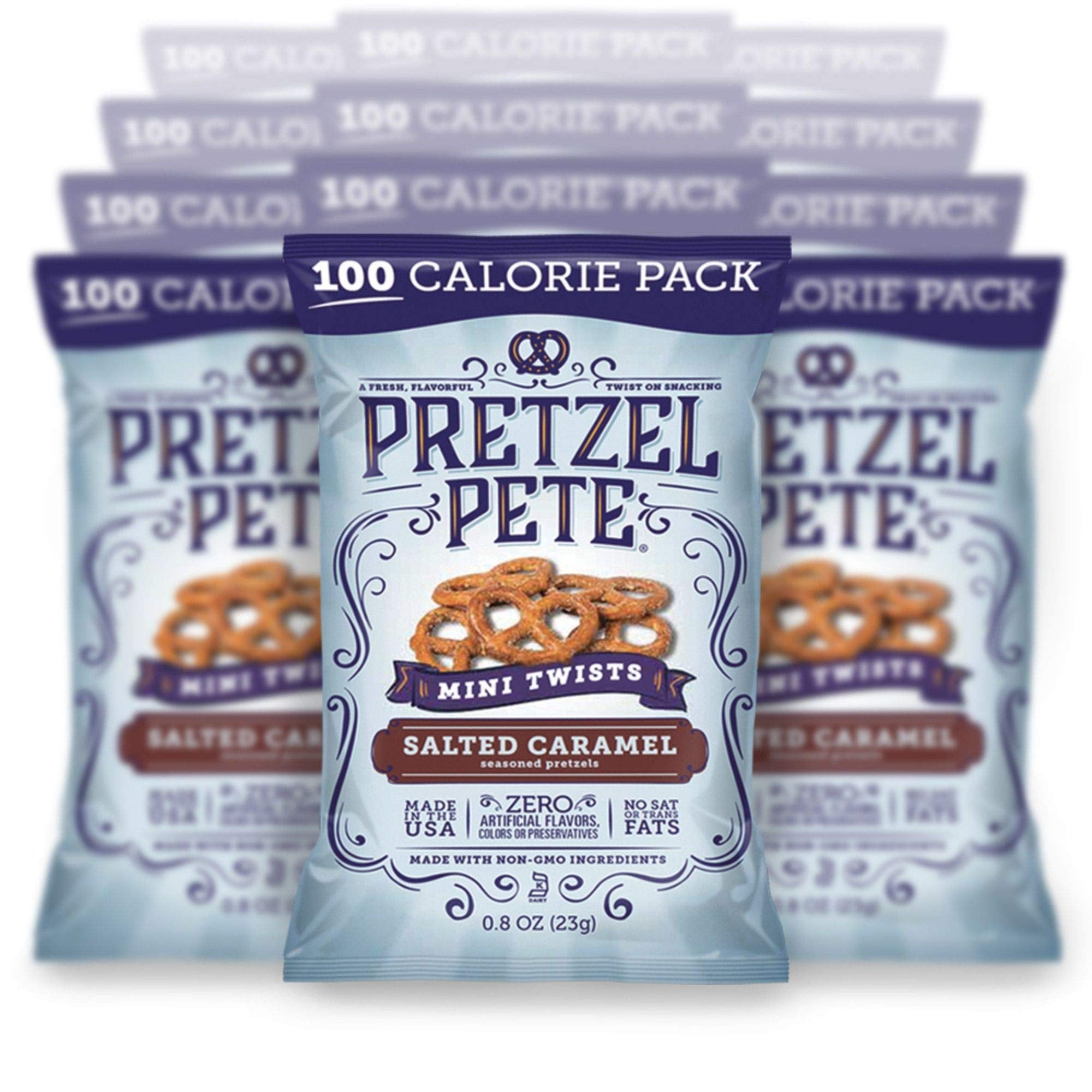 Pretzel Pete Salted Caramel DNF2 Seasoned Mini Twist Pretzels, 100 Calories, Non-GMO, Small ...