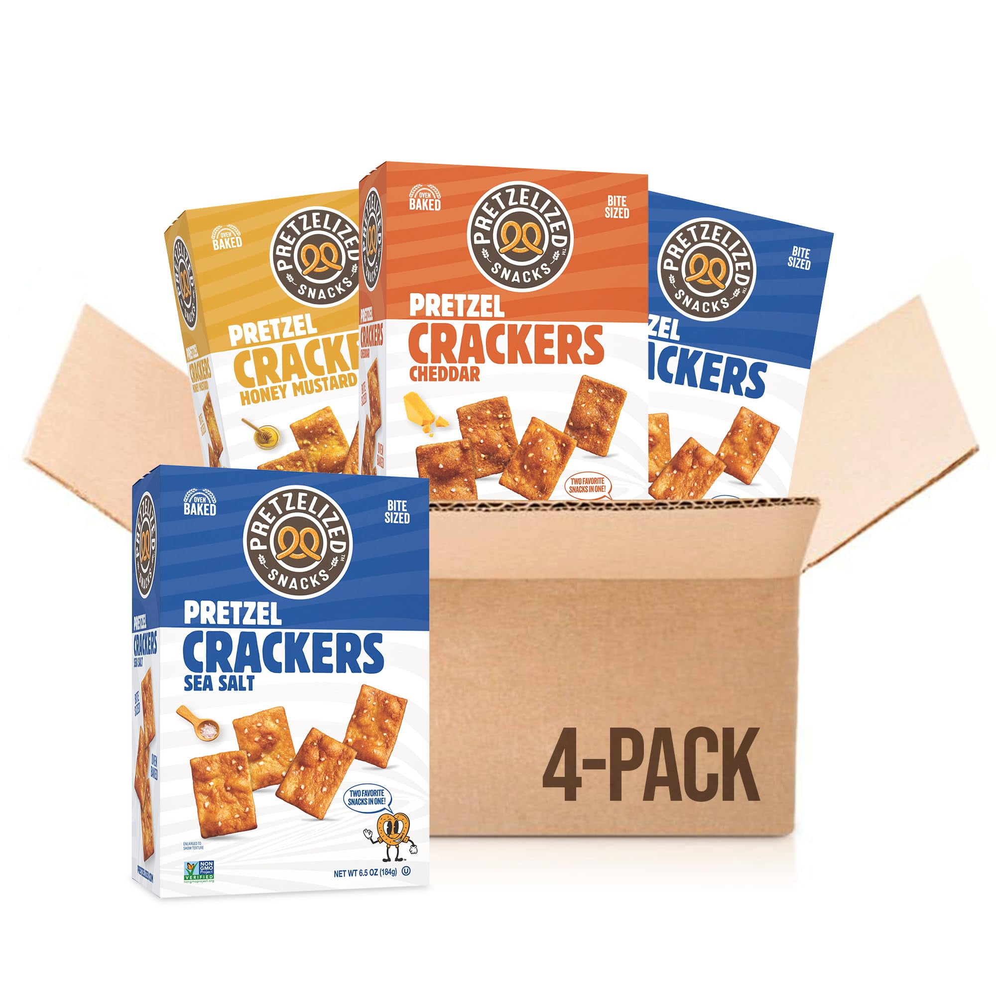 Pretzelized Pretzel Cracker 4 MZF22 Pack Variety - Sea Salt, Cheddar ...