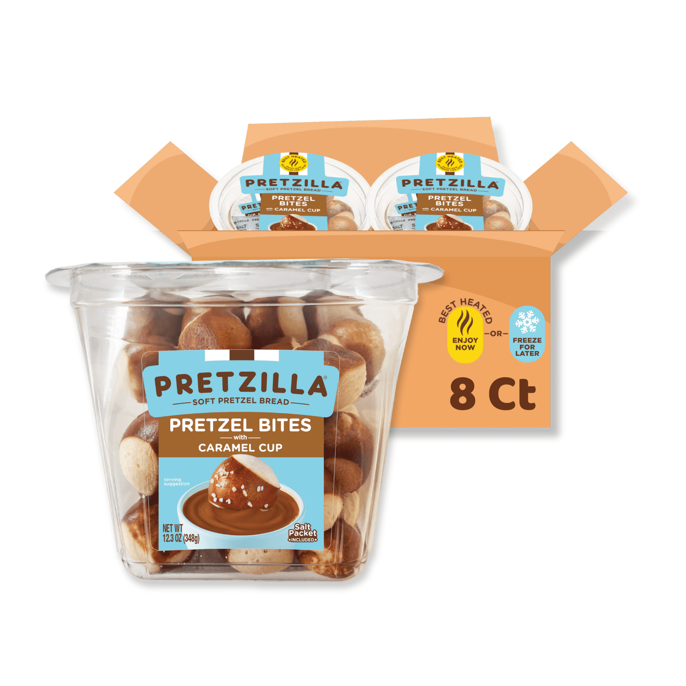 Pretzilla Soft Pretzel Bites Tub with Caramel Cup Dip & Salt Packet, 12 ...