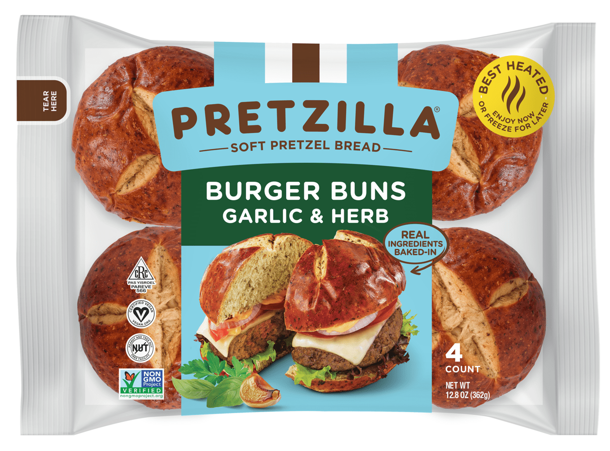 Pretzilla Soft Pretzel Buns, Garlic & Herb, 4 pk, 12.8oz - Walmart.com