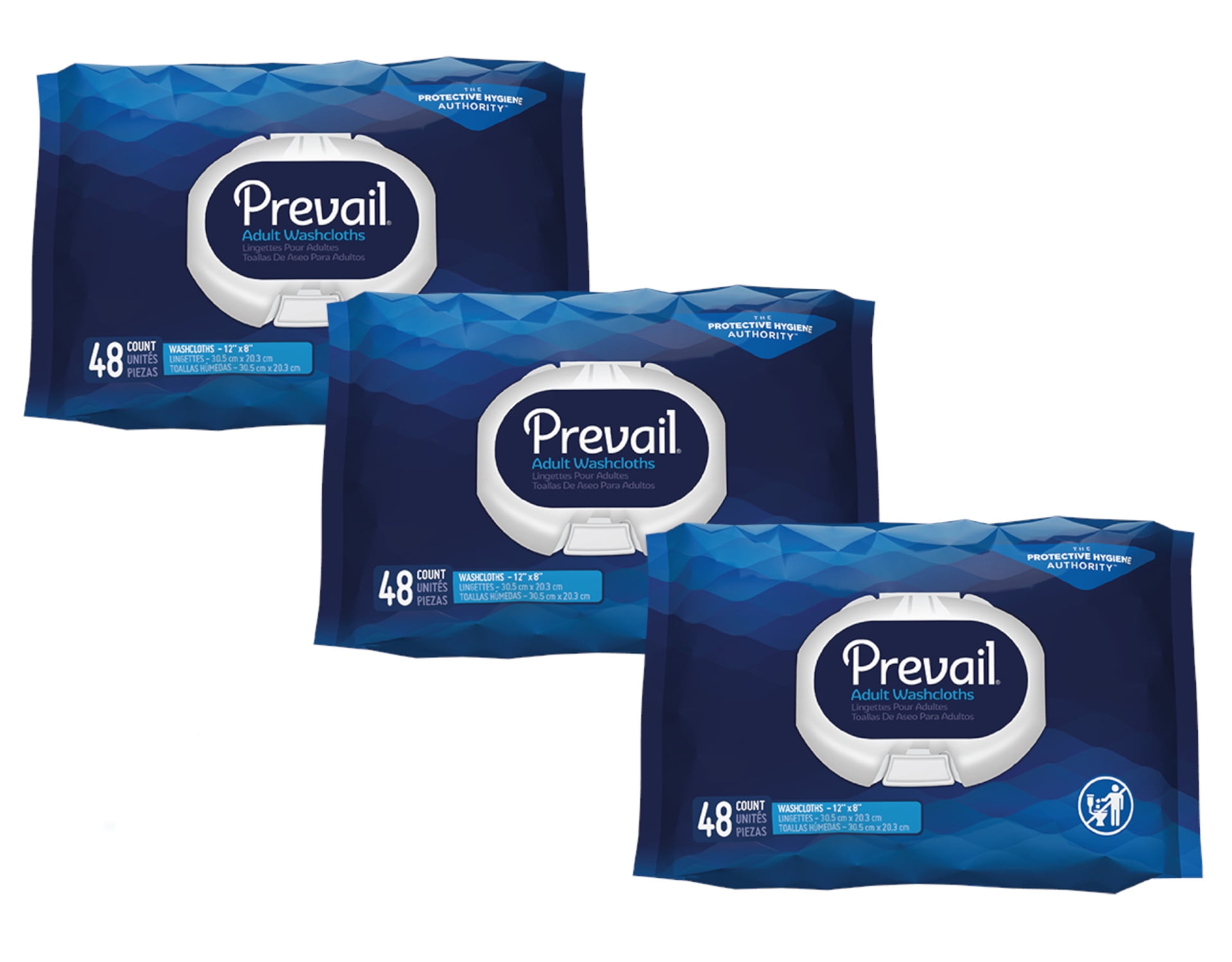 Prevail Adult Washcloths Softpack, 12" x 8", 48 Count - Pack of 3 ...