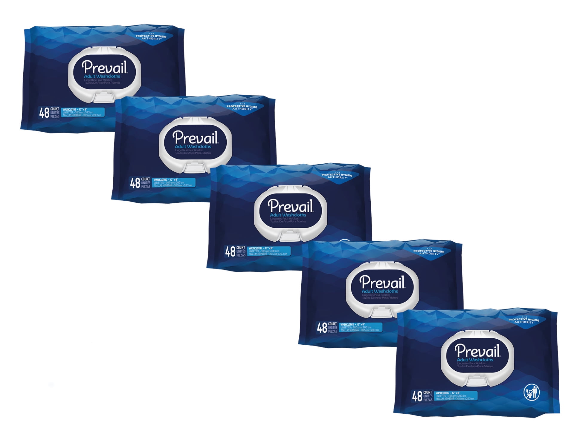 Prevail Adult Washcloths Softpack, 12" x 8", 48 Count - Pack of 5 ...