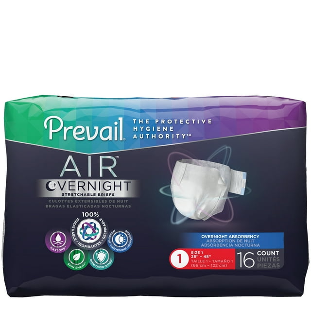 Prevail Air Overnight Daily Underwear, Adult Brief, Medium Size 1, 16 ...