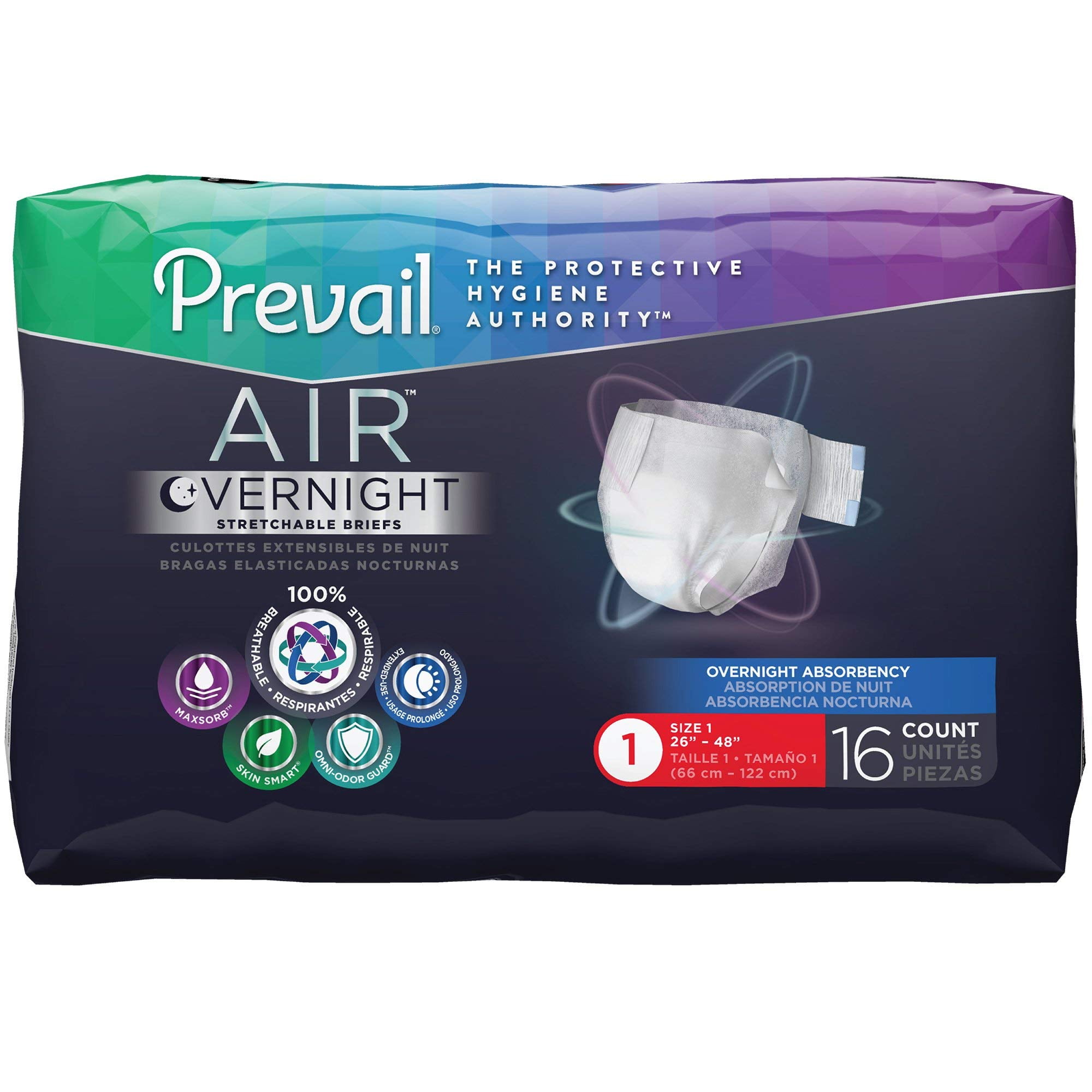 Prevail Air Overnight Hypoallergenic Adult Briefs, Size 1, Heavy ...