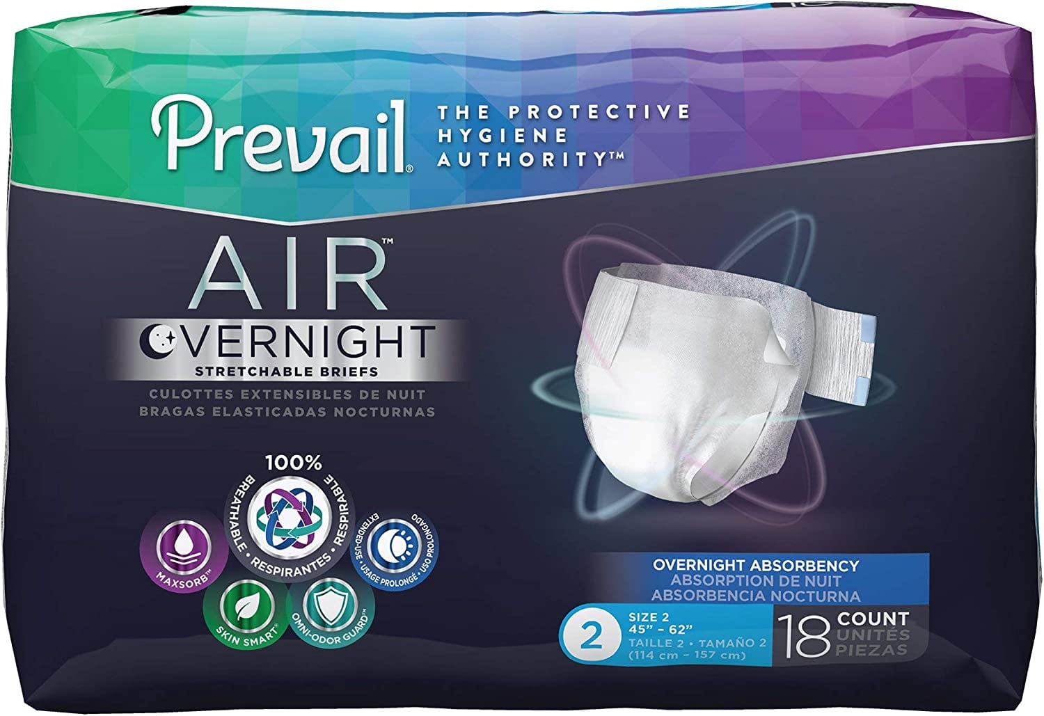 Prevail Air Overnight Adult Briefs, Size 2, Heavy Absorbency ...