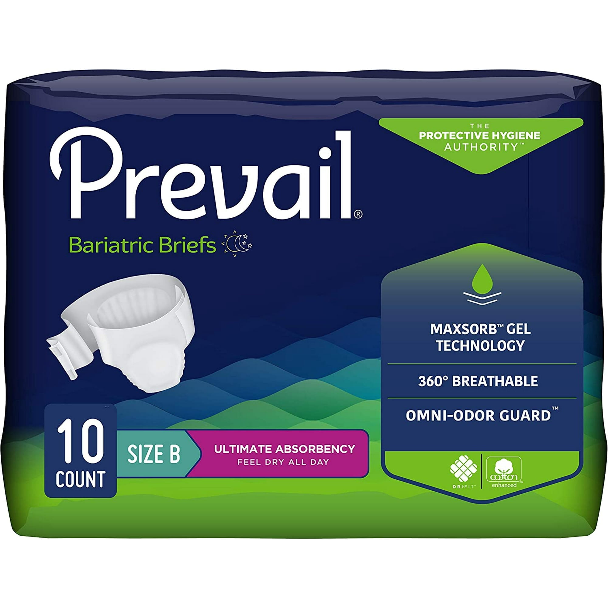 Prevail Stretch Adult Bariatric Briefs 3X-Large, Fits Up to 94'', 10 ...