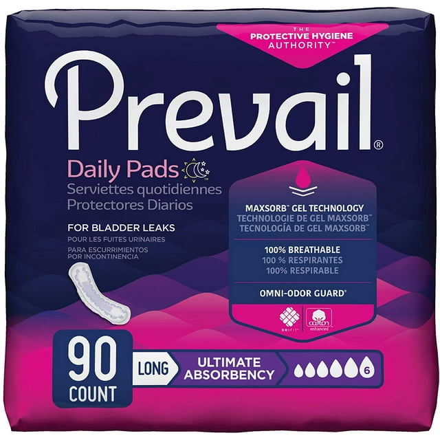 Prevail Incontinence Pads, Ultimate Absorbency, Long, 90 Count - Adult ...