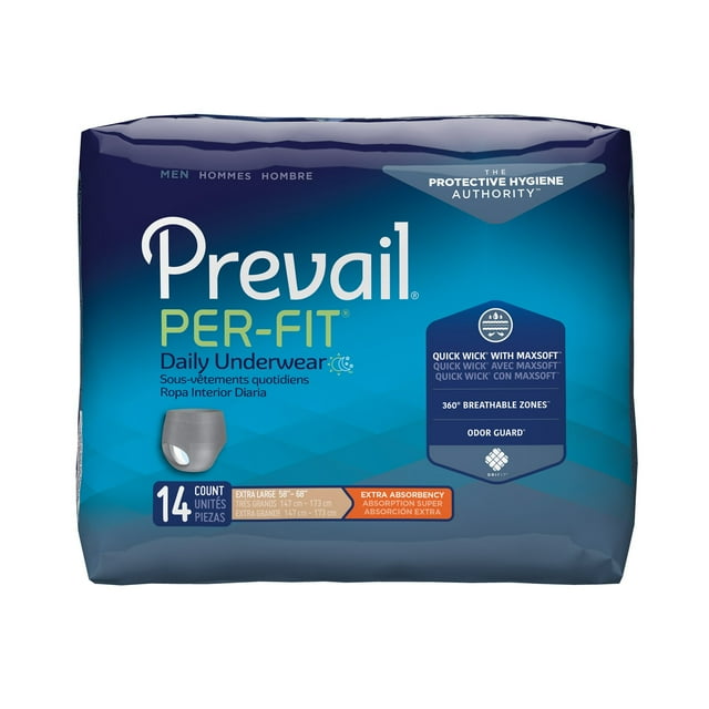 Prevail Per-Fit Men's Adult Incontinence Underwear, XL, Extra Absorbency, Disposable, 14 Ct ...
