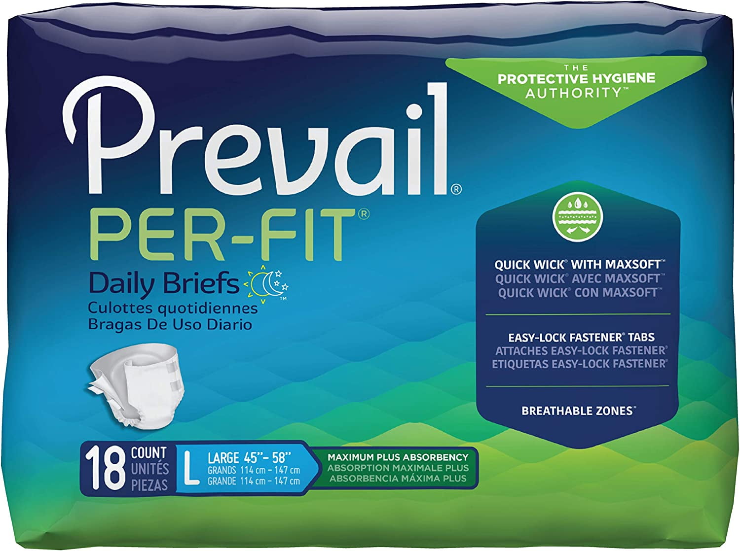 Prevail Per-Fit PF-013 Maximum Absorbency Incontinence Briefs, Large, 18-Count (Pack of 4 ...
