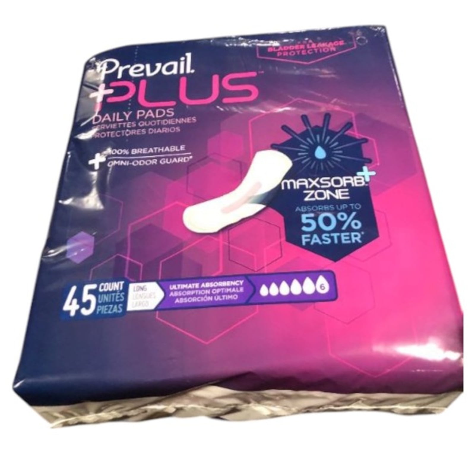Prevail Plus Daily Incontinence Bladder Control Pads Ultimate Long, 45 ...